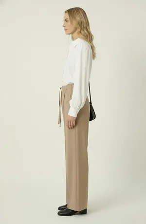 MODENAIRE Wide Leg Drawstring Trousers - Khaki