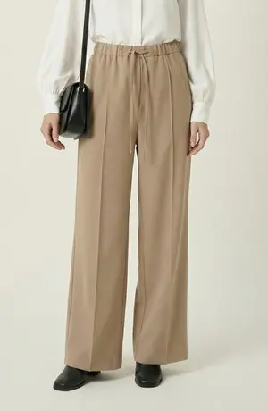 MODENAIRE Wide Leg Drawstring Trousers - Khaki
