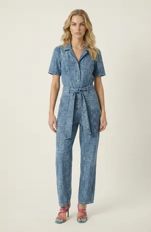 MODENAIRE Paisley Print Belted Button-front Jumpsuit