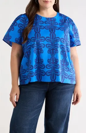 SUGARLIPS Abstract Print Cotton Top - Blue-navy-multi