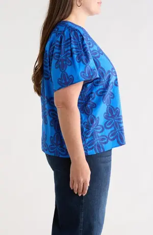 SUGARLIPS Abstract Print Cotton Top - Blue-navy-multi