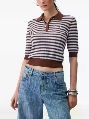 Liu Jo Striped Embellished Polo - Brown