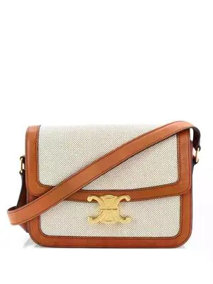 Celine Triomphe Shoulder Bag Canvas With Leather Medium Crossbody Bag - Brown