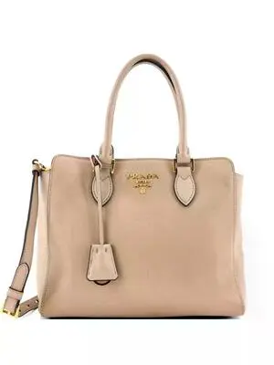 Prada Convertible Open Saffiano Leather Small Tote Bag - Neutrals