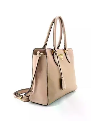 Prada Convertible Open Saffiano Leather Small Tote Bag - Neutrals