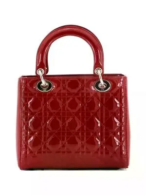 Dior Lady Medium Satchel Cannage Quilt Patent - Red