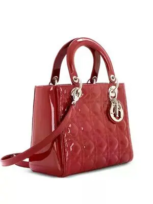 Dior Lady Medium Satchel Cannage Quilt Patent - Red