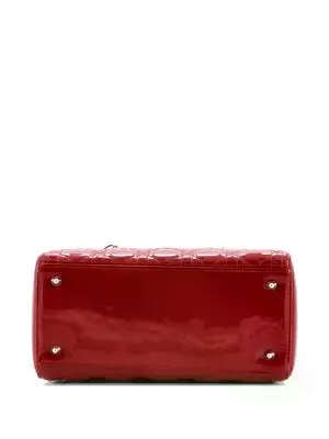 Dior Lady Medium Satchel Cannage Quilt Patent - Red