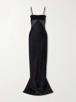 Rick Owens Tulle-paneled Satin Maxi Dress - Black