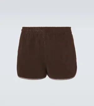 Versace Logo Cotton Terry Shorts - Brown