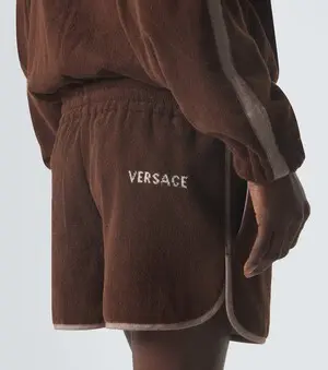 Versace Logo Cotton Terry Shorts - Brown