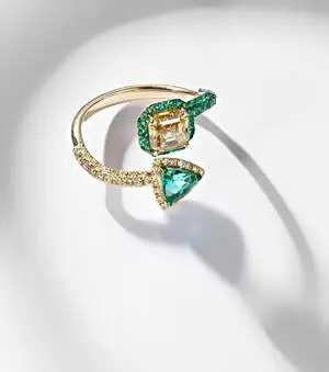 KAMYEN 18kt Ring With Diamonds And Emeralds