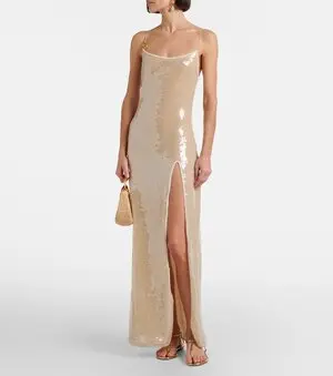 Oseree Marilyn Sequined Maxi Dress - Beige