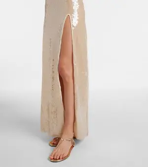 Oseree Marilyn Sequined Maxi Dress - Beige