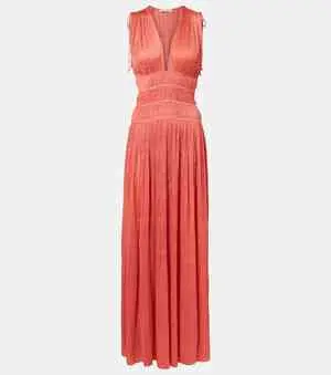 Ulla Johnson Tasneem Plissé Satin Gown - Pink