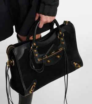 Balenciaga Le City Medium Suede Tote Bag - Black