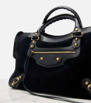 Balenciaga Le City Medium Suede Tote Bag - Black