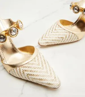 Manolo Blahnik Soria Embellished Leather-trimmed Pumps