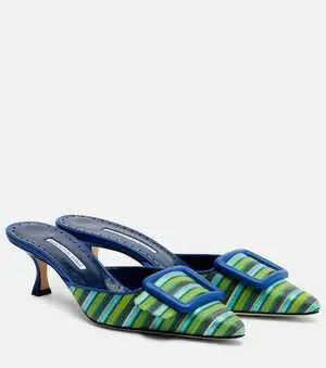 Manolo Blahnik Maysalebi Striped Mules - Blue