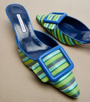 Manolo Blahnik Maysalebi Striped Buckled Mules - Blue