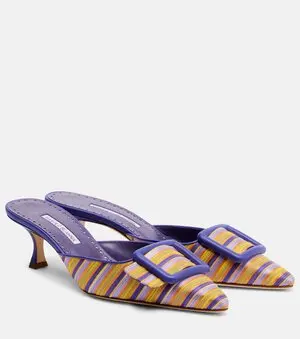 Manolo Blahnik Maysalebi Striped Leather-trimmed Mules - Multicoloured