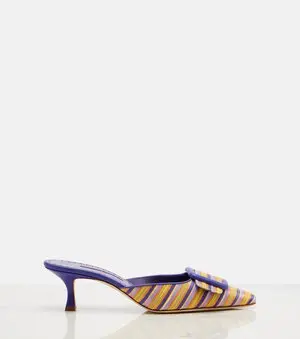 Manolo Blahnik Maysalebi Striped Leather-trimmed Mules - Multicoloured