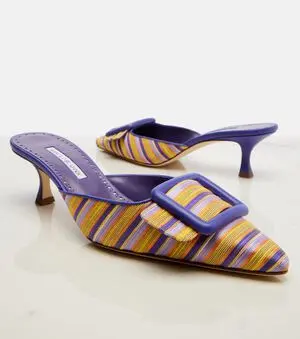 Manolo Blahnik Maysalebi Striped Leather-trimmed Mules - Multicoloured