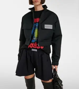 Balenciaga Cropped Technical Faille Track Jacket - Black