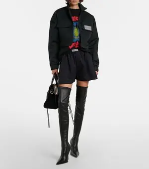 Balenciaga Cropped Technical Faille Track Jacket - Black
