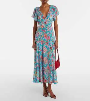 Rixo Evie Silk Crêpe De Chine Midi Dress