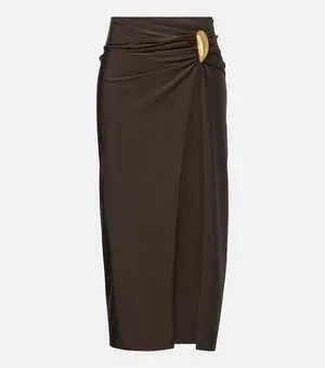 Simkhai Eiana Appliqué Ruched Midi Skirt - Brown