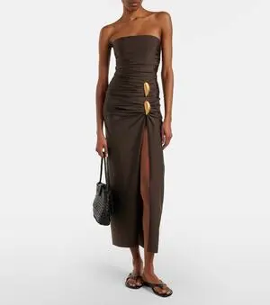 Simkhai Eiana Appliqué Ruched Midi Skirt