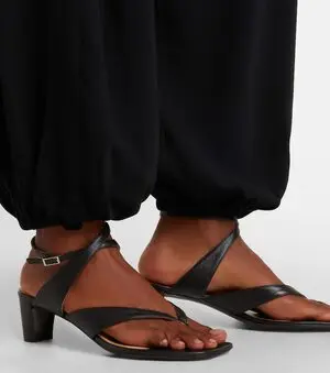 LEMAIRE Leather Slingback Thong Sandals - Brown