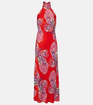Rixo Maura Printed Halterneck Maxi Dress - Red