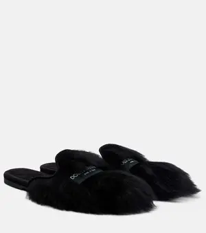 Dolce & Gabbana Shearling Mules - Black