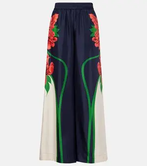 La DoubleJ Floral Silk Palazzo Pants - Blue