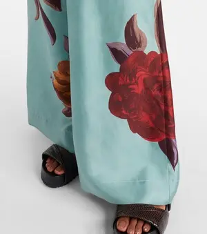 La DoubleJ Floral Silk Palazzo Pants - Turquoise