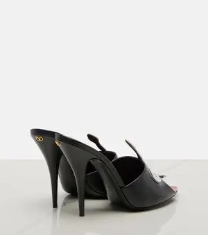Valentino Garavani Cœur Vipère Embellished Leather Mules - Black