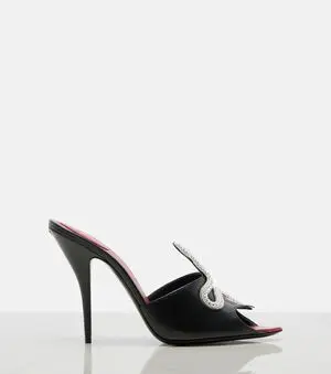 Valentino Garavani Cœur Vipère Embellished Leather Mules - Black