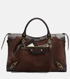 Balenciaga Le City Medium Leather-trimmed Suede Tote Bag - Brown