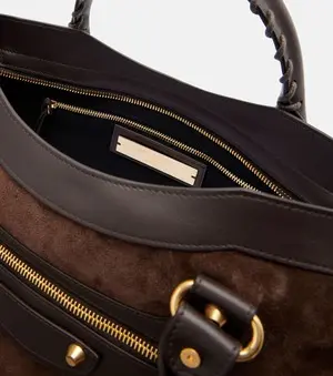 Balenciaga Le City Medium Leather-trimmed Suede Tote Bag - Brown