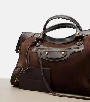 Balenciaga Le City Medium Leather-trimmed Suede Tote Bag - Brown