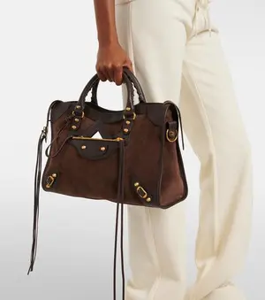 Balenciaga Le City Medium Leather-trimmed Suede Tote Bag - Brown
