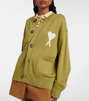 AMI Paris De Cœur Wool And Cotton Cardigan - Green