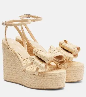 Mach & Mach Le Cadeau Raffia Espadrille Wedges - Beige