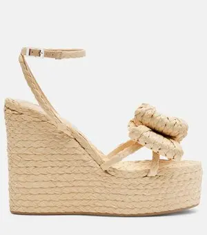 Mach & Mach Le Cadeau Raffia Espadrille Wedges - Beige