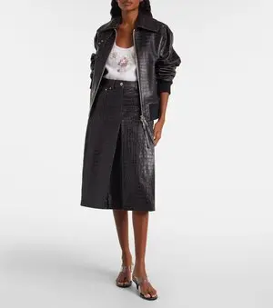 Rabanne Croc-effect Leather Blouson Jacket - Brown