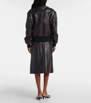 Rabanne Croc-effect Leather Blouson Jacket - Brown
