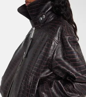 Rabanne Croc-effect Leather Blouson Jacket - Brown