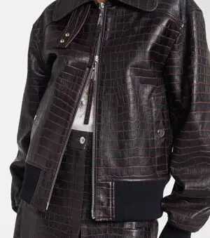 Rabanne Croc-effect Leather Blouson Jacket - Brown